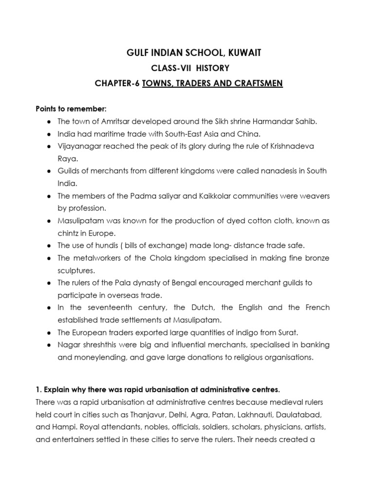 CH - 6 Towns, Traders and Craftsmen | PDF