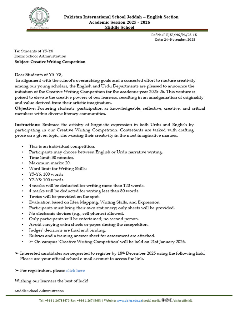 Creative Writing Competition Announcement | PDF | Narrative | Linguistics