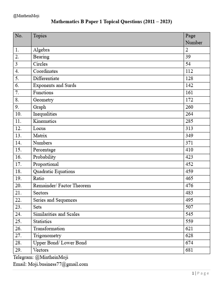 Math B Paper 1 Topical Questions | PDF | Algebra | Mathematics
