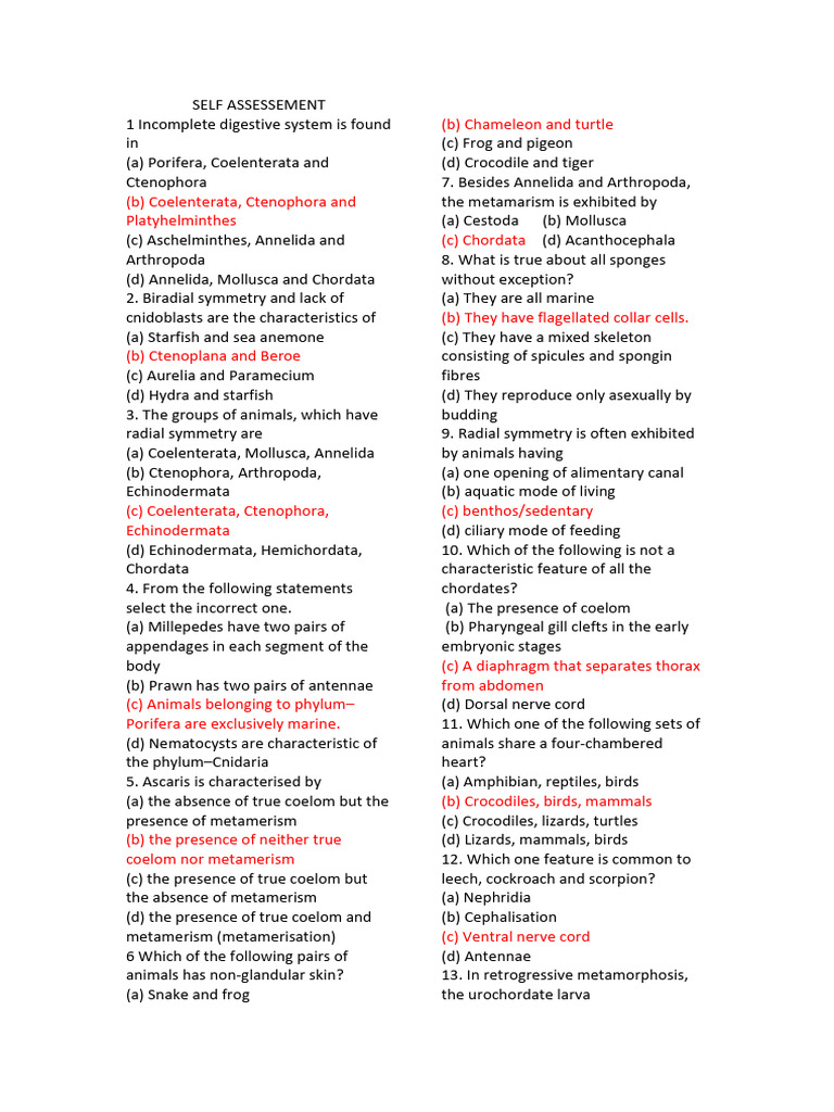 Ans Friday Test XI Comp | PDF | Zoology