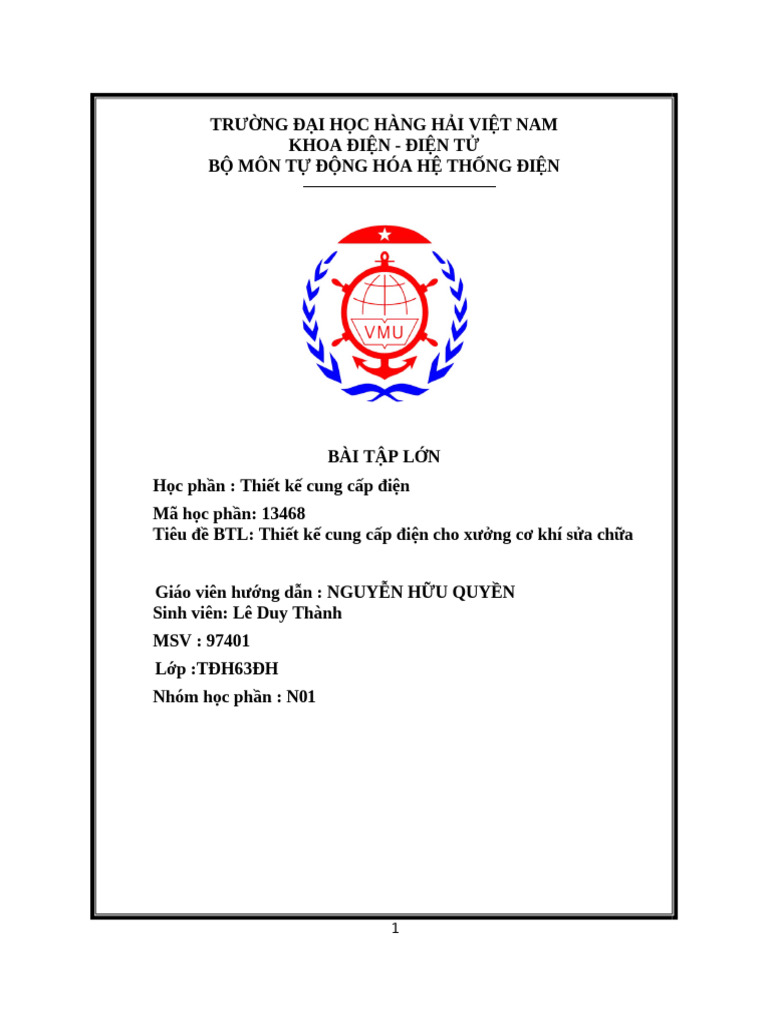 BTL Thiết Kế Cung Cấp Điện Thành 97401 | PDF