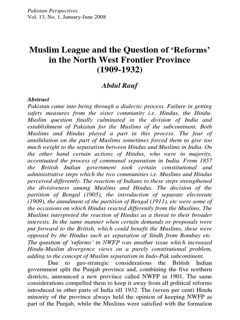 Muslim League and The Question of Refor | PDF | All India Muslim League ...