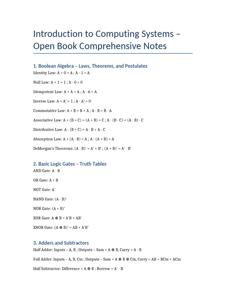 BCS-ZC228 Comprehensive Notes Expanded | PDF | Logic Gate | Computer ...