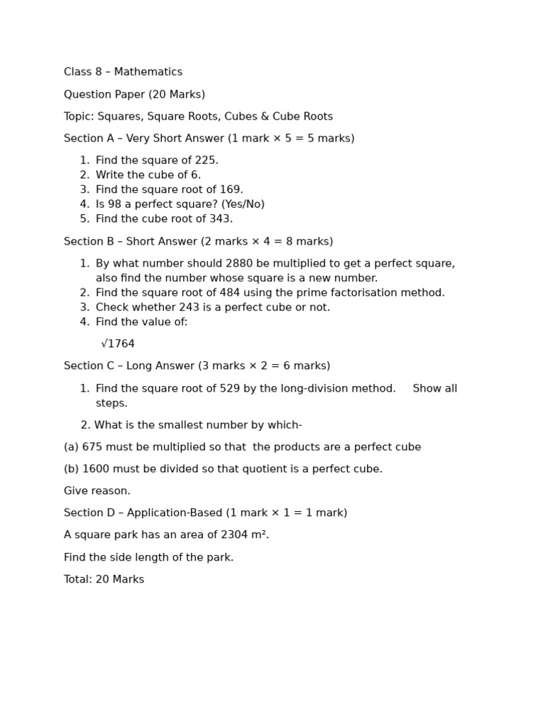 8th Maths Question Paper | PDF