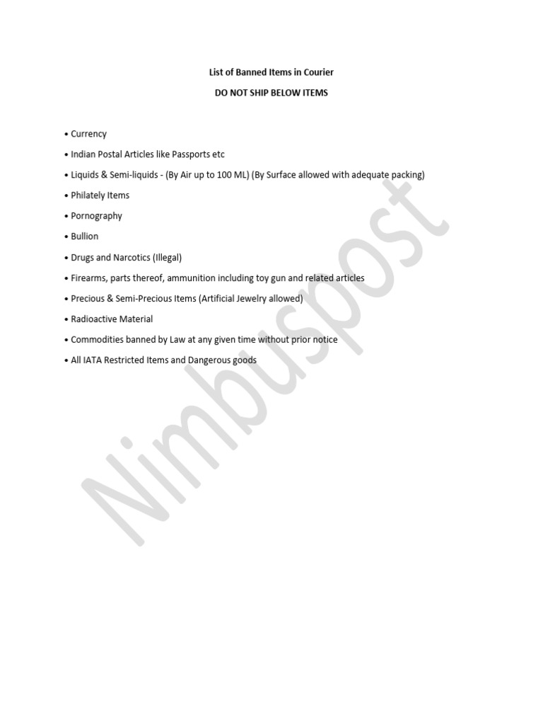List of Banned Items in Courier | PDF