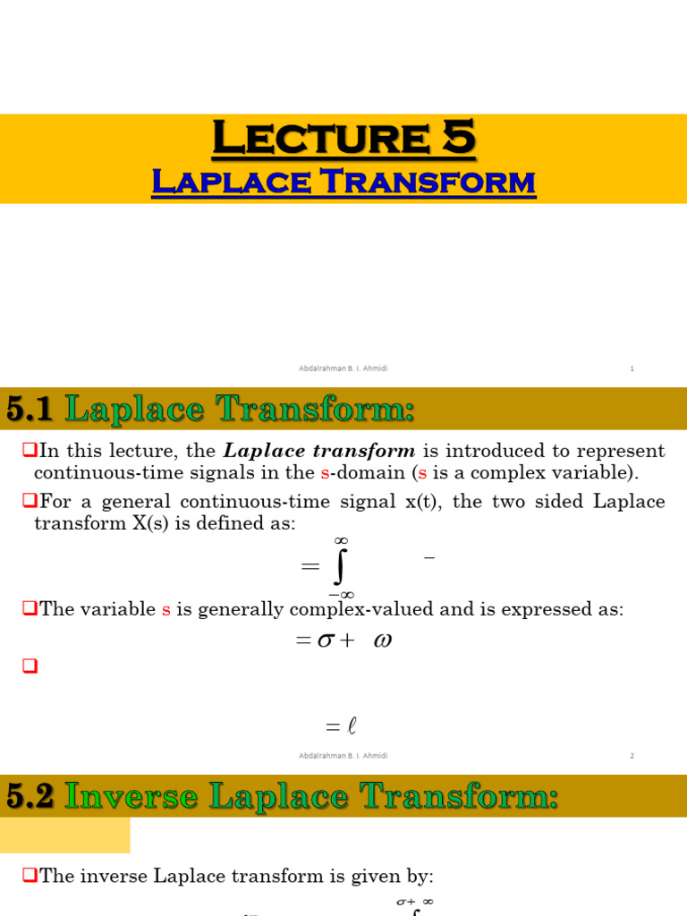 Lecture 5 Laplace Transform Transform | PDF | Laplace Transform ...