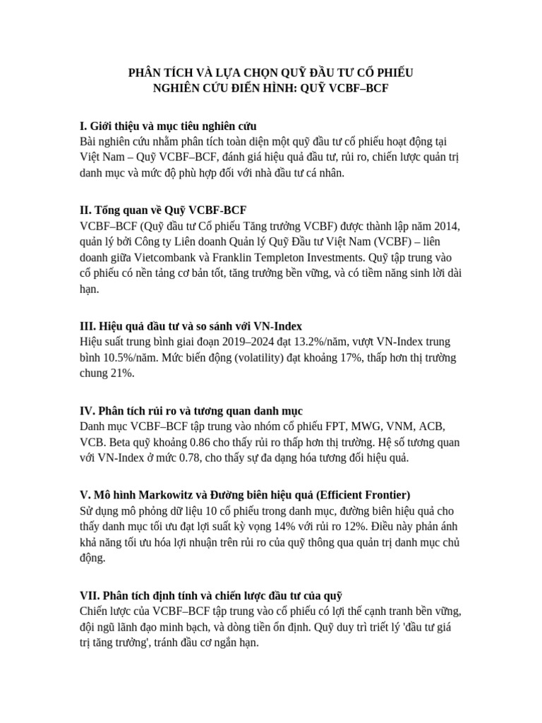 Phan Tich Quy VCBF BCF Hoan Chinh | PDF