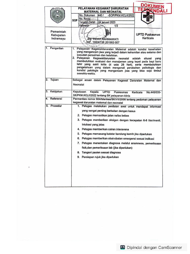 Sop Gadar Maternal Neonatala | PDF