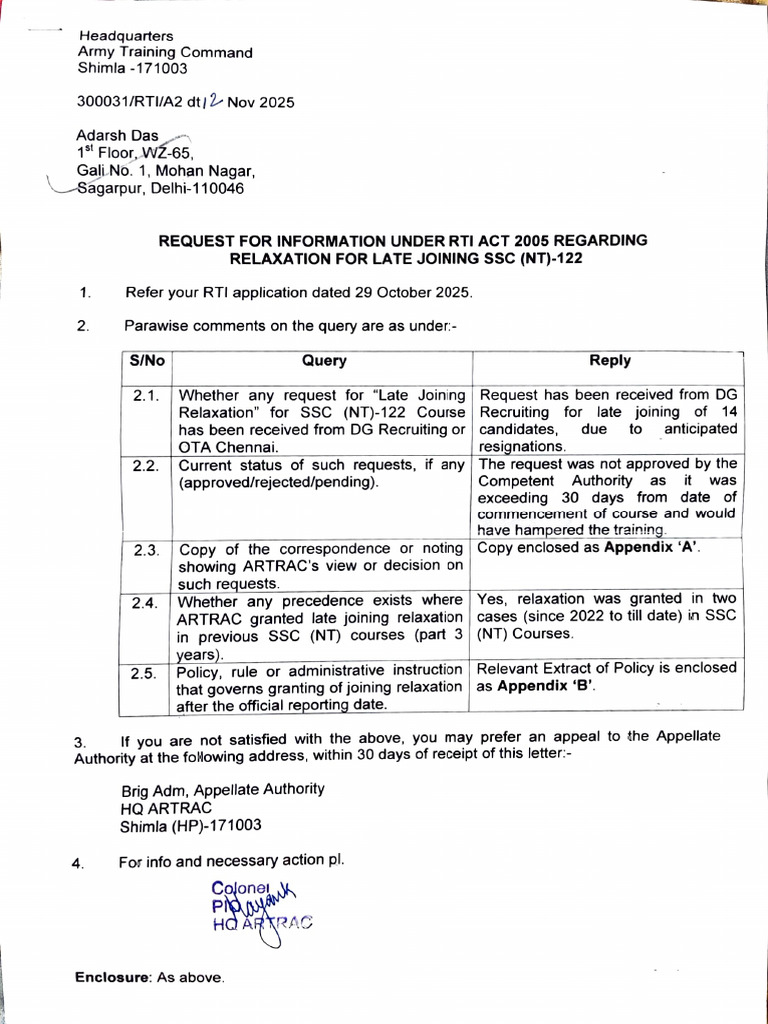 Rti Reply From Artrac - 251117 - 133043 | PDF