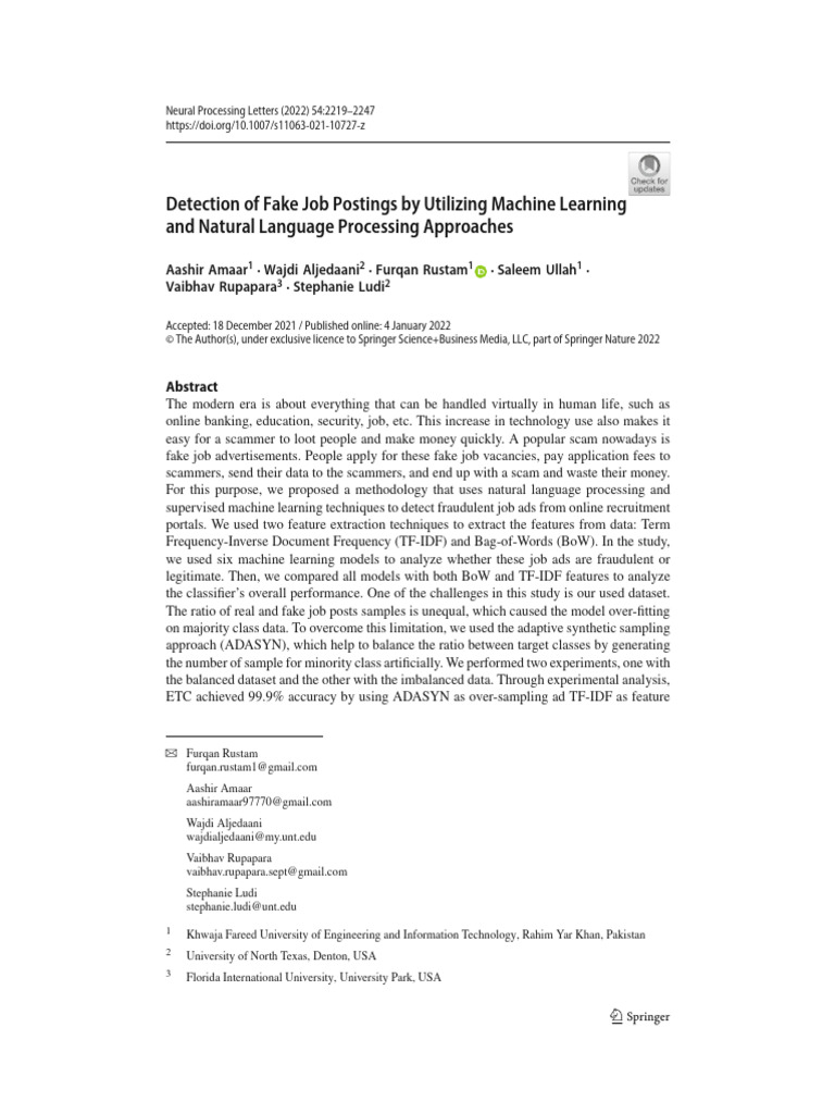 Fake Job Detection | PDF | Support Vector Machine | Machine Learning