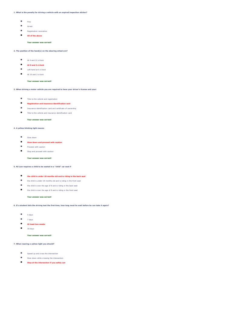 New Jersey Driver's License Exam: Answers and Explanations | PDF ...