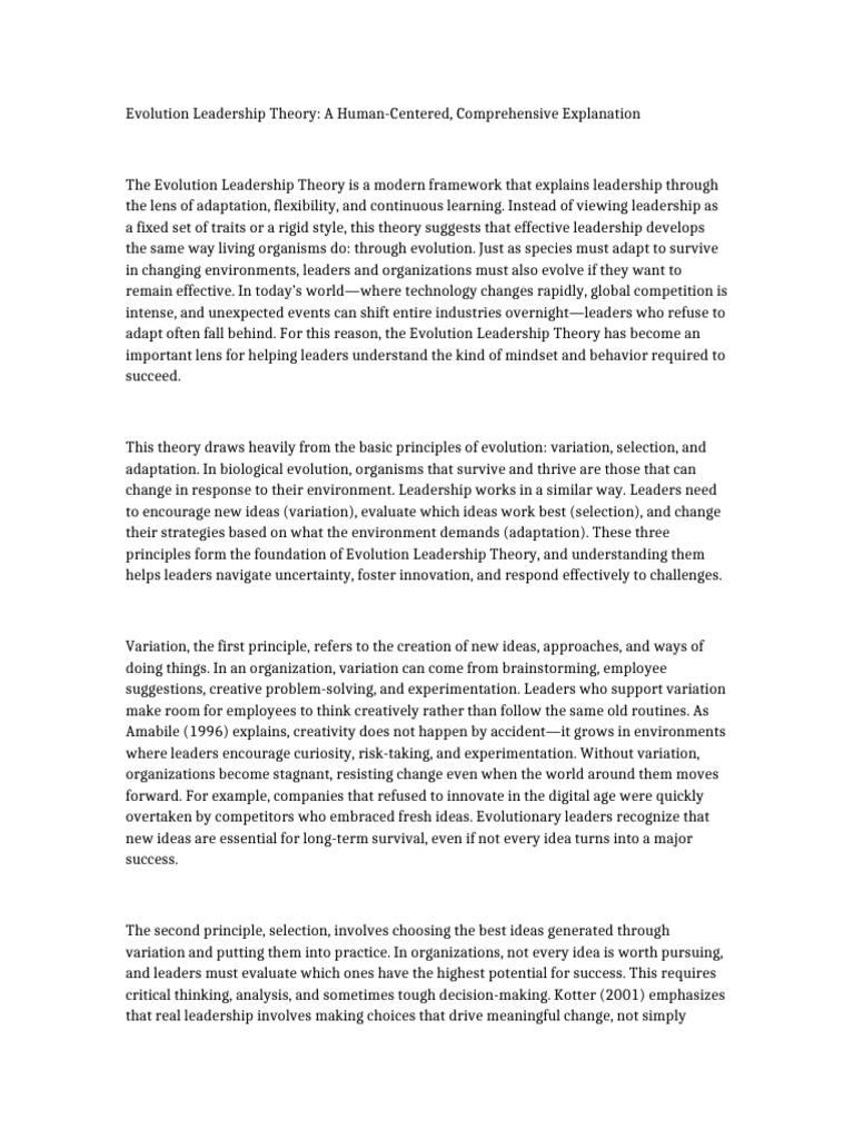 Evolution Leadership Theory Explained | PDF | Leadership | Evolution