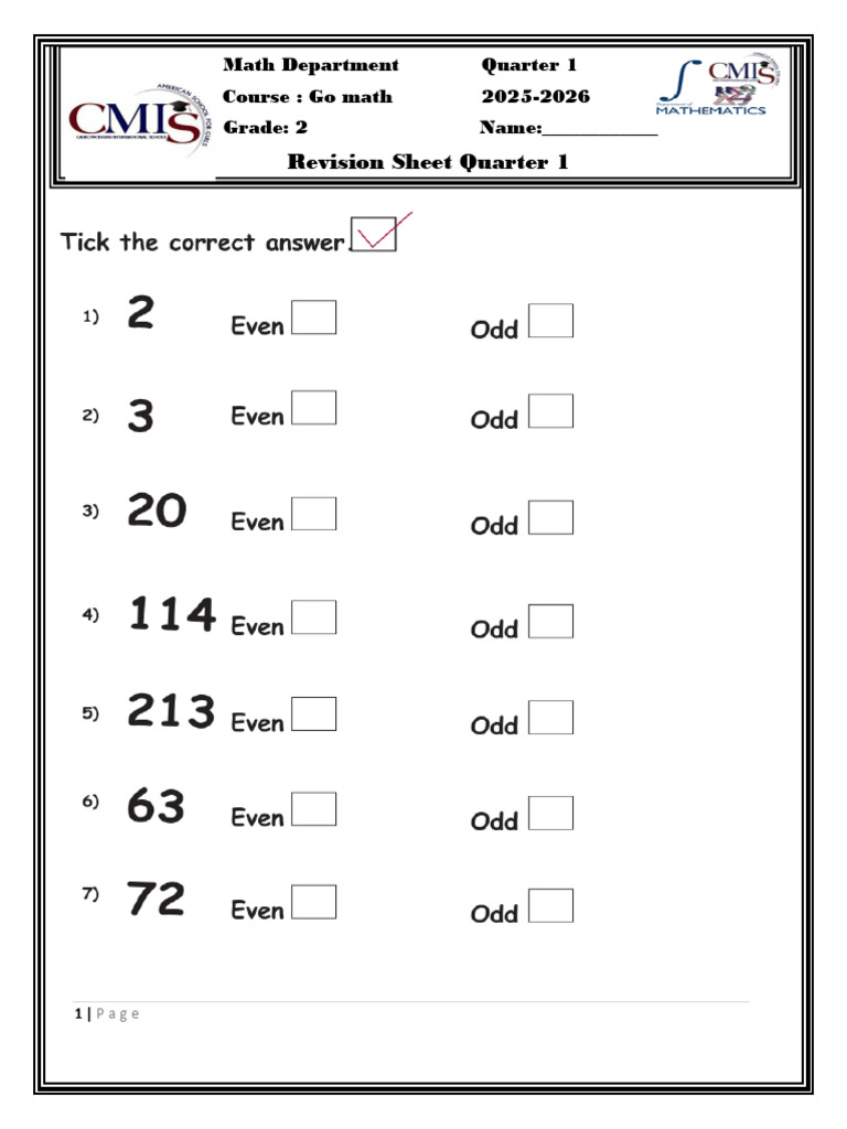 Grade 2 Math Revision Sheet Q1 | PDF | Sugar Confectionery