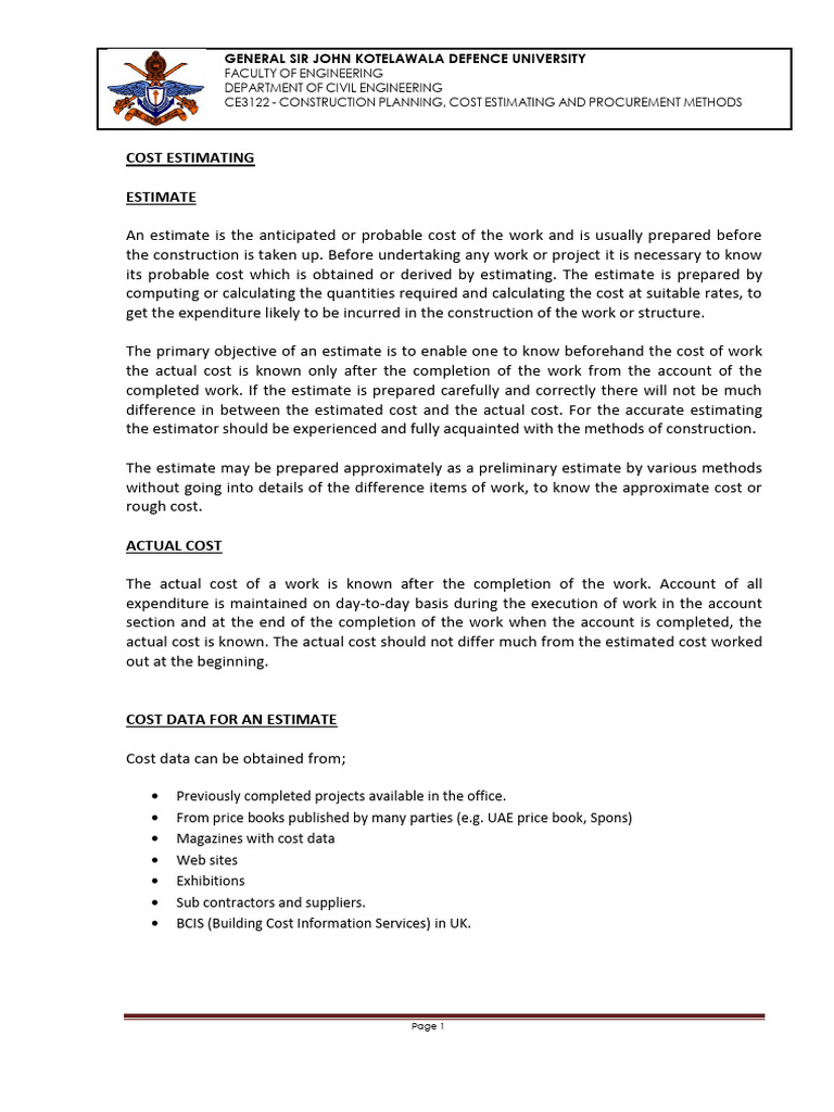 Cost Estimating | PDF | Cost