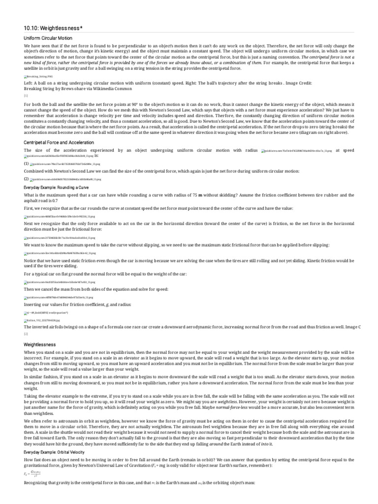10.10 - Weightlessness - Physics LibreTexts | PDF | Force | Weight