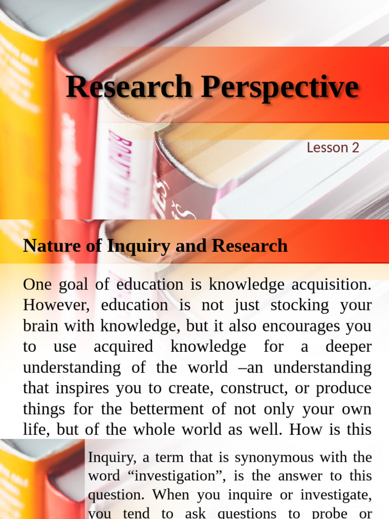 Lesson 2 Research Perspective | PDF | Inquiry | Knowledge