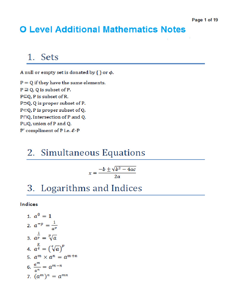 O Level Add Maths Notes | PDF