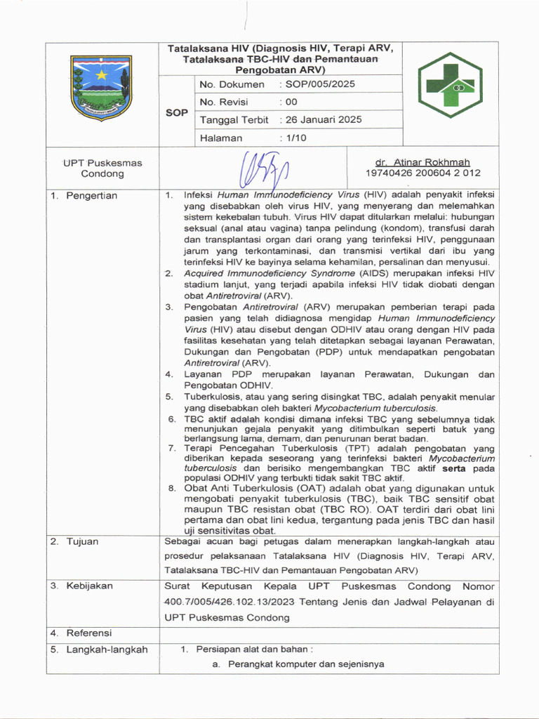 Sop Tatalaksana Hiv (Diagnosis Hiv, Terapi Arv, Tatalaksana Tbc-Hiv Dan ...