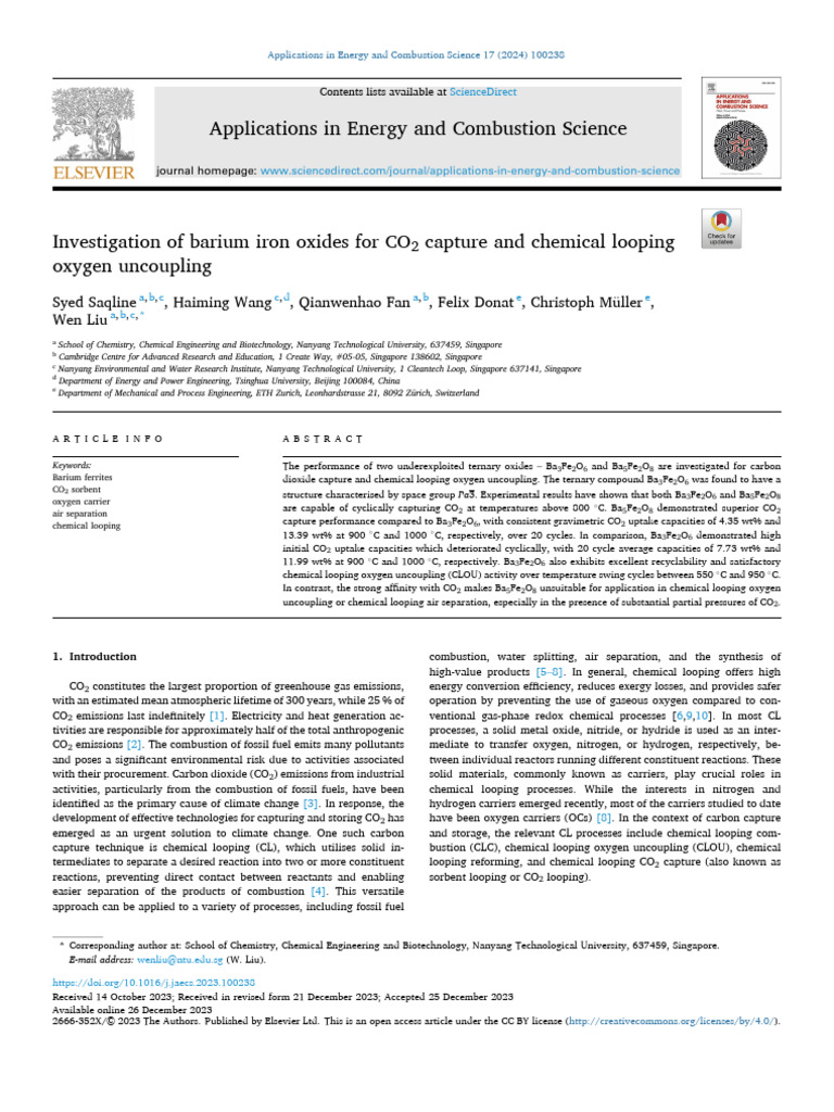 Investigation of Barium Iron Oxides For CO2 Cap 2024 Applications in ...