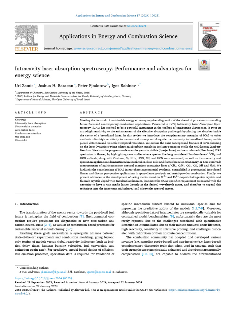 Intracavity Laser Absorption Spectroscopy Perf 2024 Applications in ...