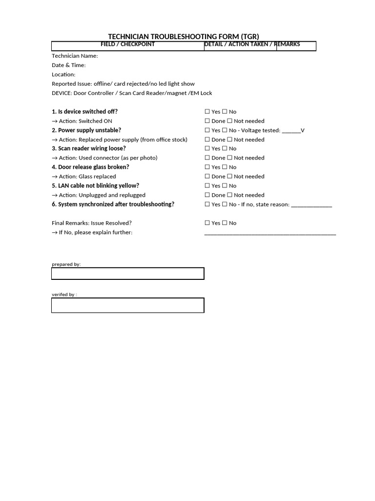 Technician Troubleshooting Form Door Controller | PDF