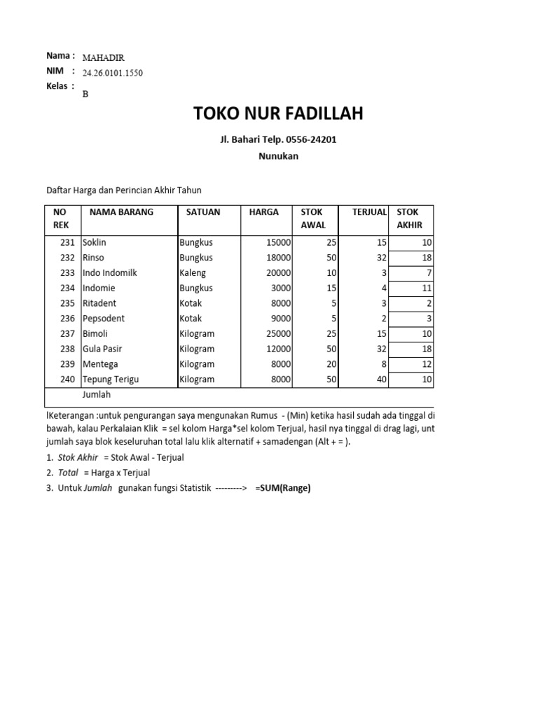 Tugas 1 Excel Mahadir | PDF