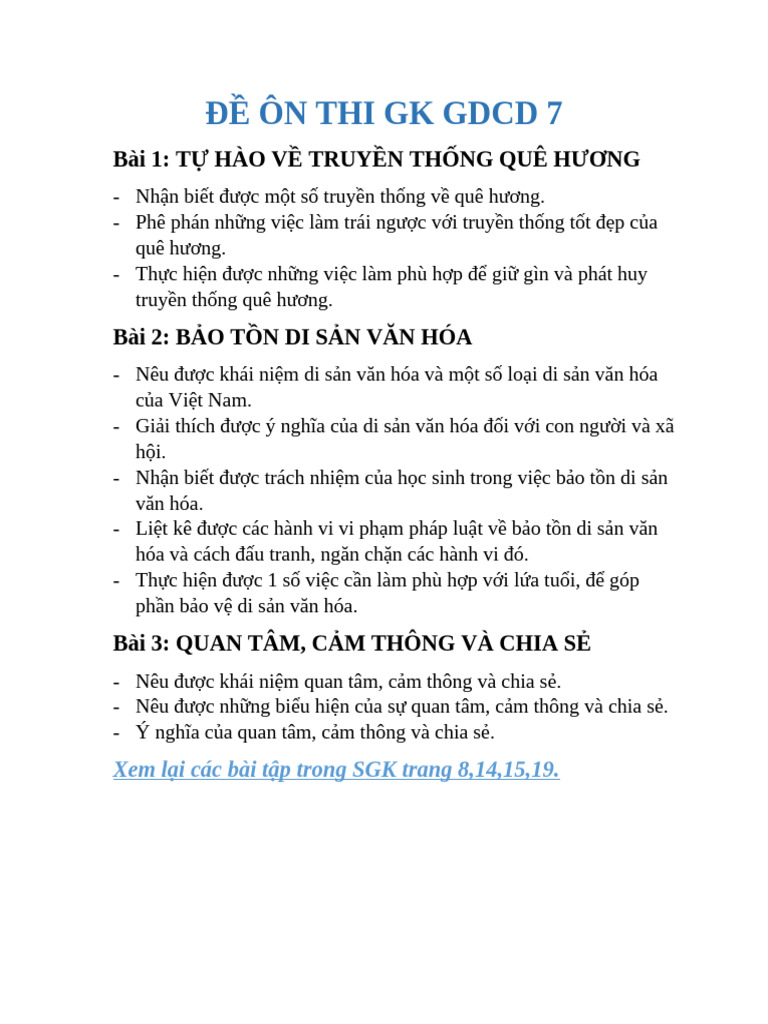 ĐỀ ÔN THI GK GDCD 7 | PDF