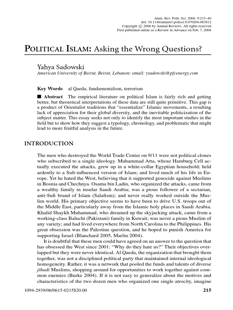 POLITICAL ISLAM Asking the Wrong Questions | PDF | Islamic ...