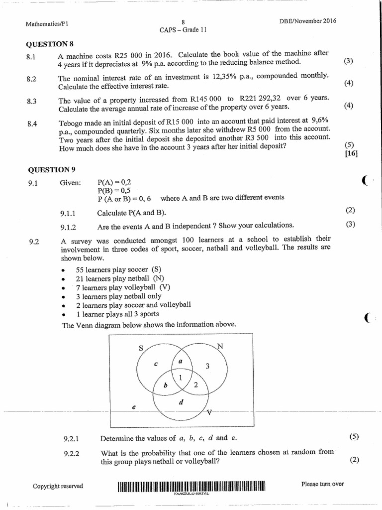 DBE November 2016 Paper 1 Questions and Memo | PDF