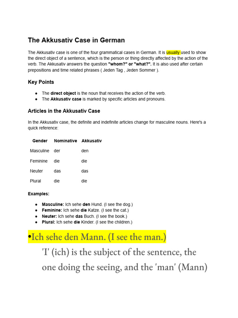 Understanding the German Akkusativ Case | PDF | Linguistic Typology ...