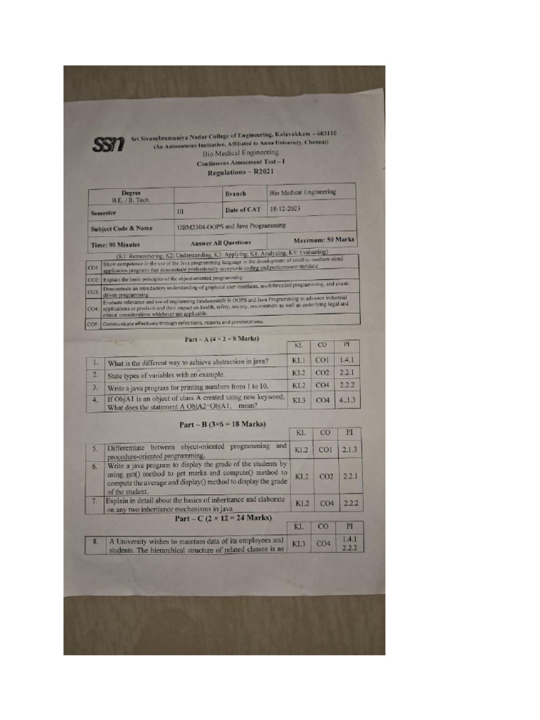 Previous Year Question Papers 3rd Semester | PDF