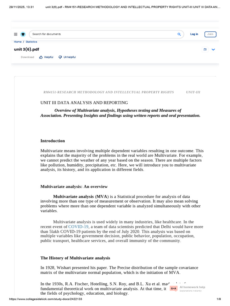 Multivariate Analysis Overview and Techniques | PDF | Multivariate ...