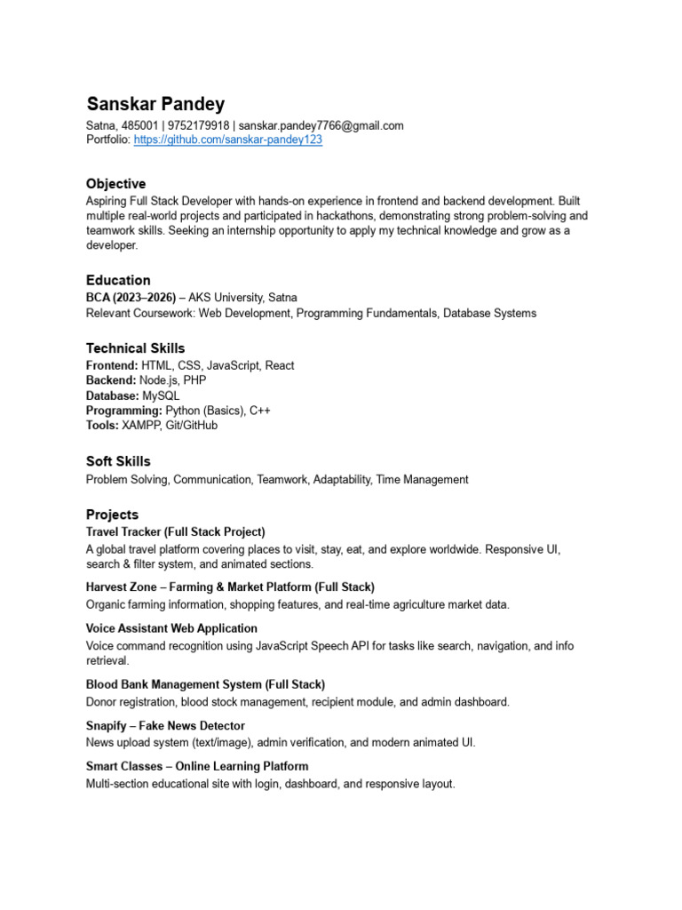 Sanskar Pandey Professional Resume-final | PDF