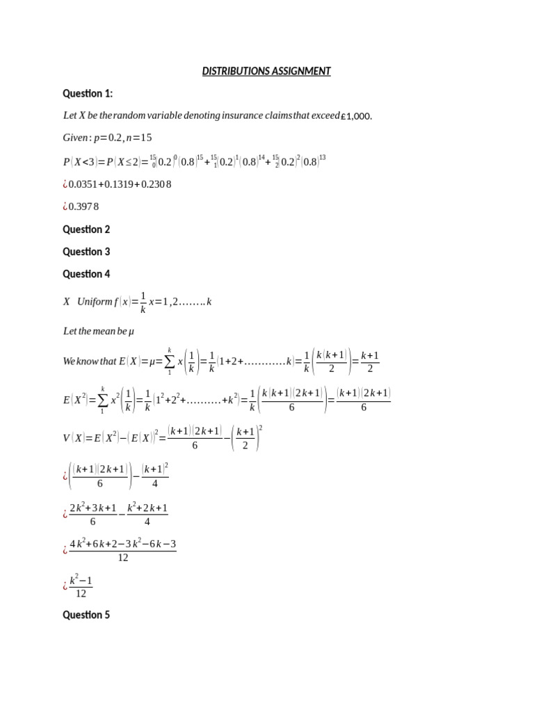 Distributions Assignment | PDF | Poisson Distribution | Teaching ...