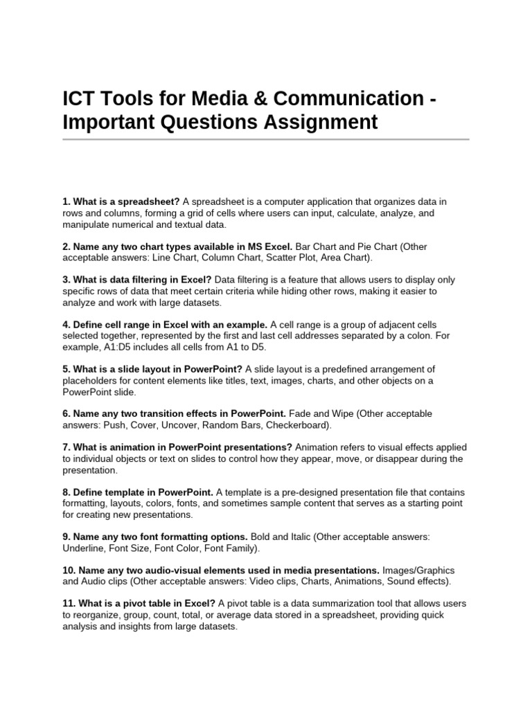 ICT Tools For Media & Communication - Important Questions Assignment ...