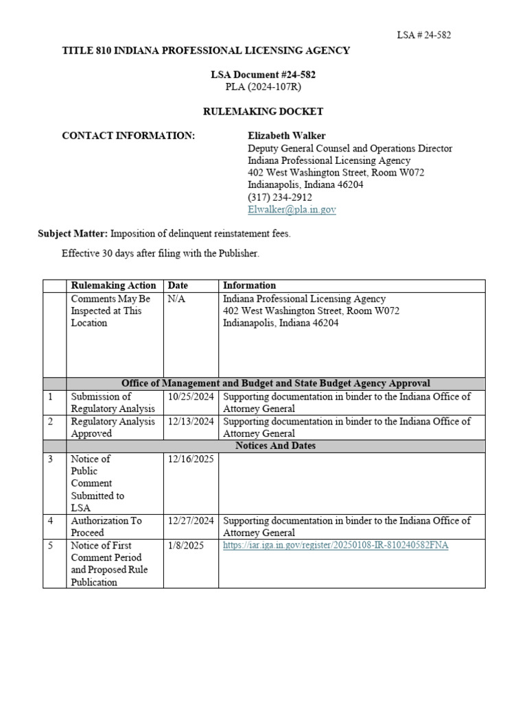 Indiana Delinquent Reinstatement Fees Rule | PDF | Rulemaking | United ...