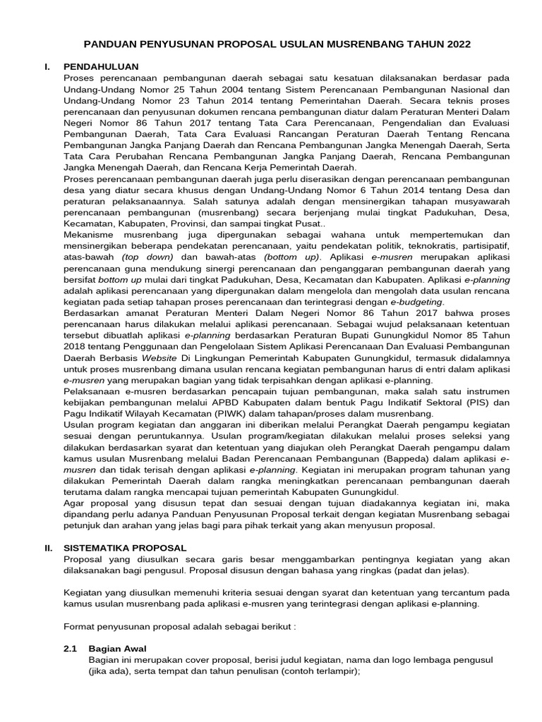 Panduan Proposal Musrenbang 2022 | PDF