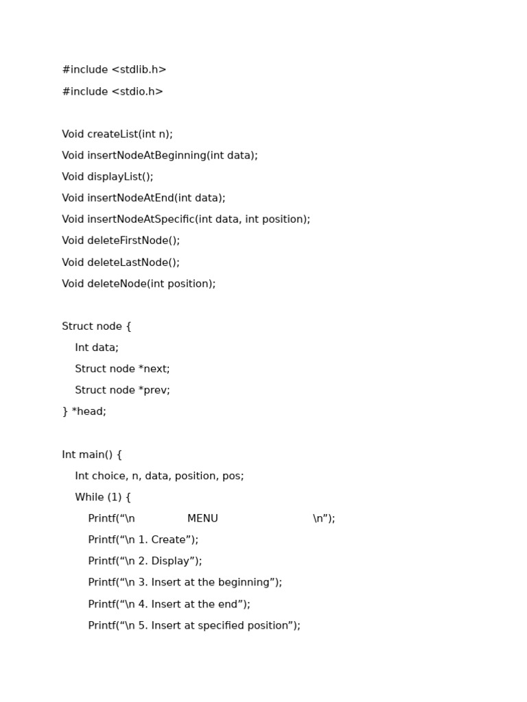 Doubly Linked List Implementation in C | PDF | Computer Programming ...