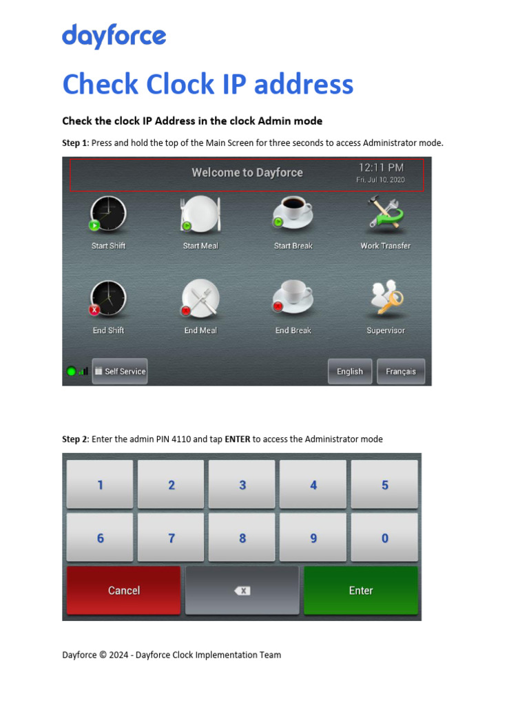 Dayforce Clock IP Address Setup Guide | PDF