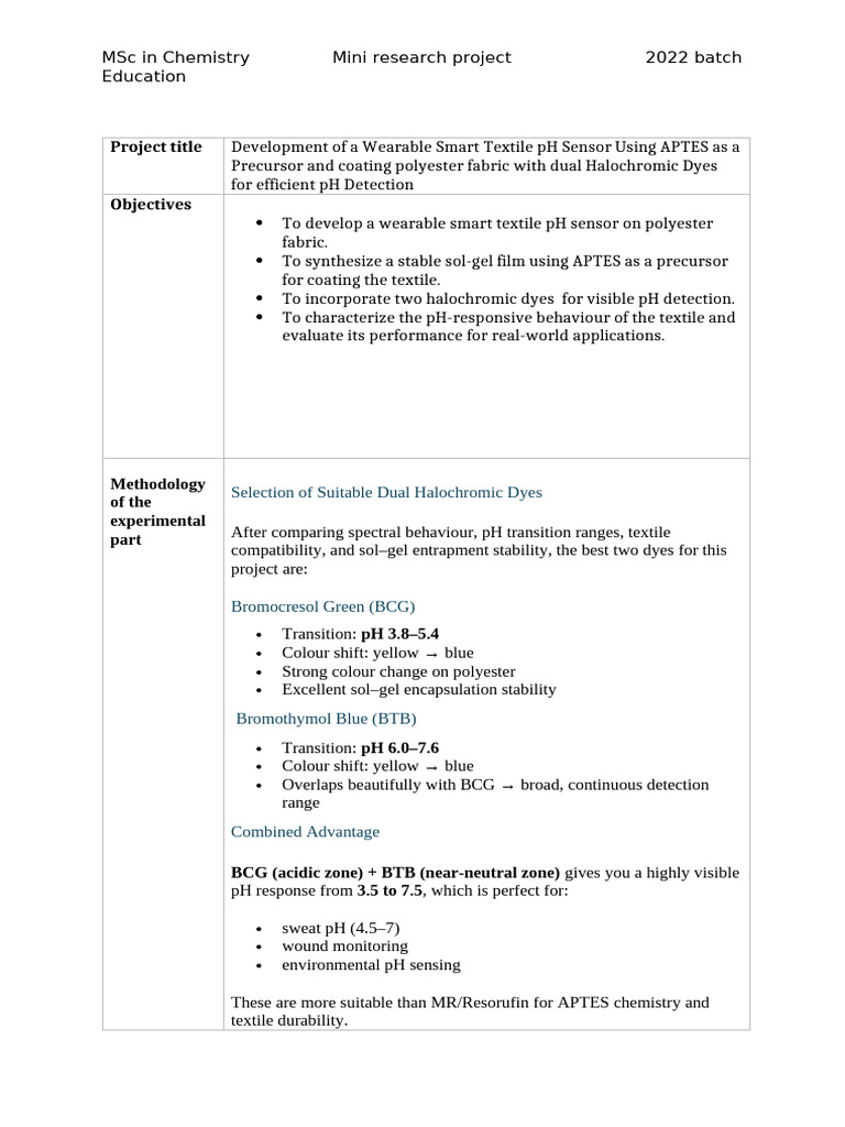 MSC Research Plan - Halochromic Dyes | PDF | Textiles | Polyester