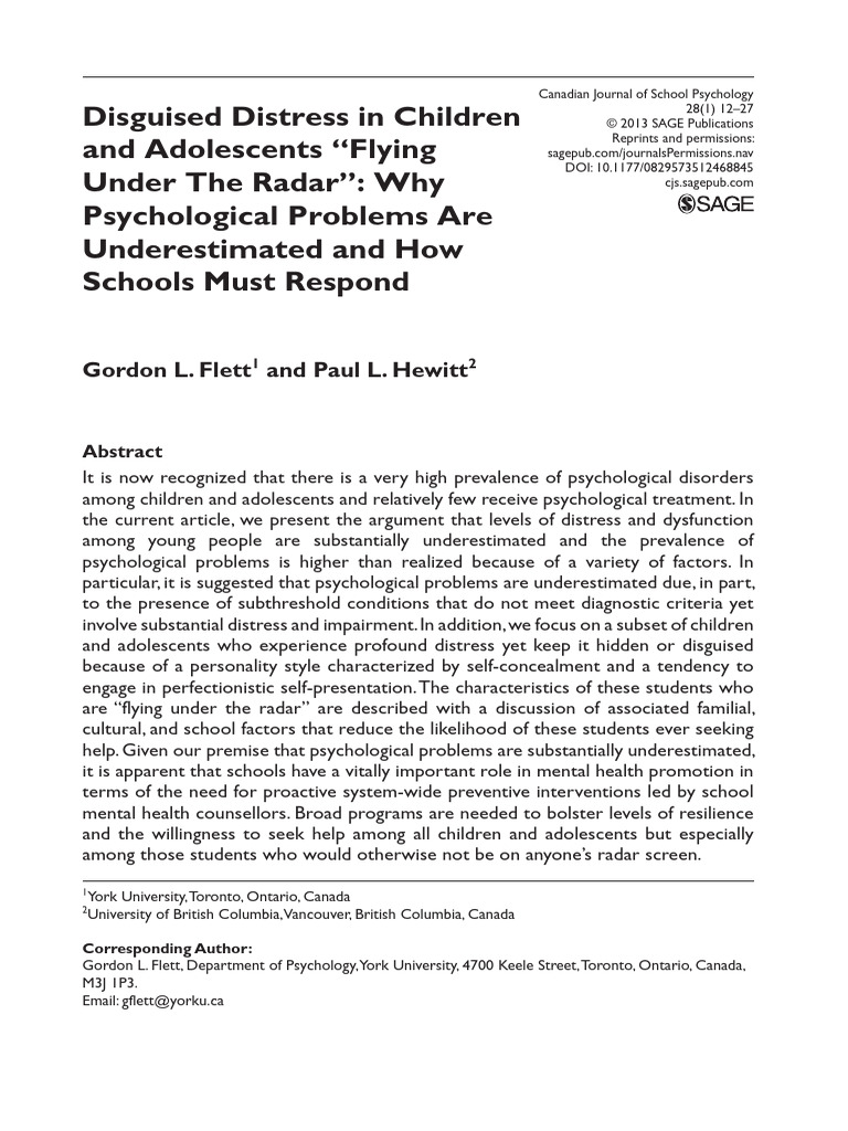 Disguised Distress in Children and Adolescents "Flying Under The Radar ...
