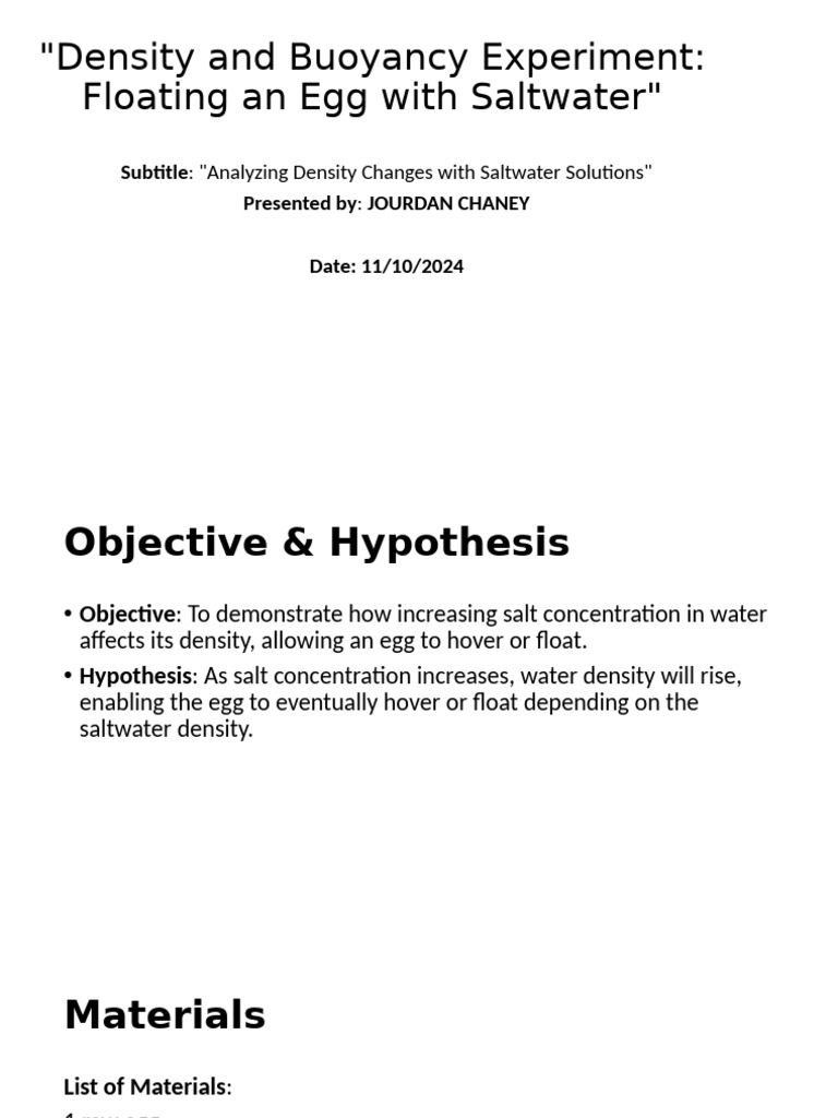Egg Buoyancy in Saltwater Experiment | PDF | Density | Water