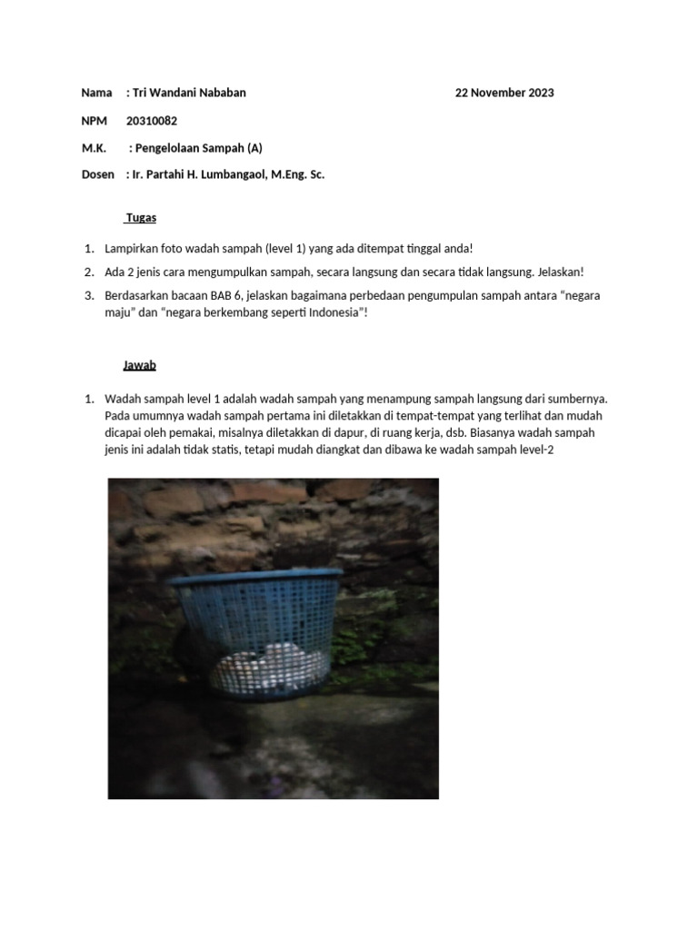 Tugas 7 Pengelolaan Sampah_ Tri Wandani Nababan_ 20310082 | PDF