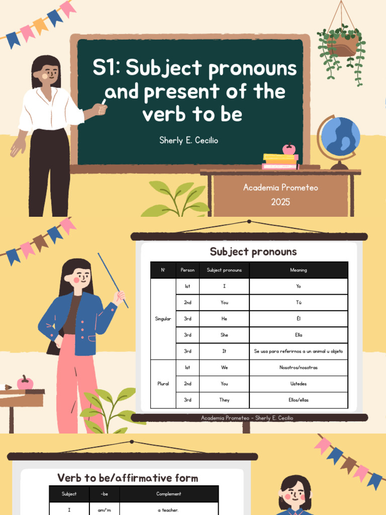 Subject Pronouns and Present of The Verb To Be | PDF | Grammatical ...