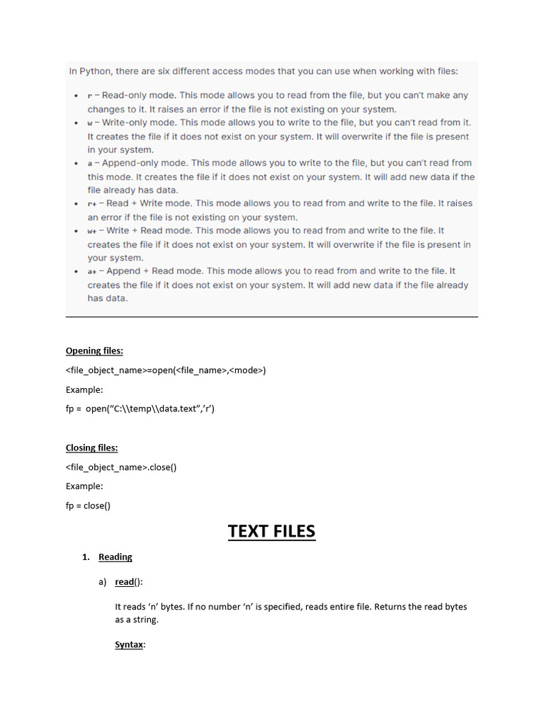 fileHandling-FunctionsOnly (Syntax and Examples) | PDF | Text File | String (Computer Science)