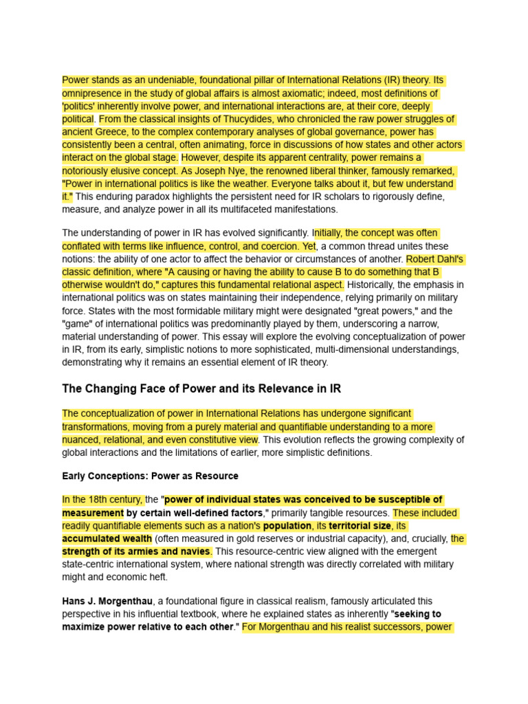 Evolving Concepts of Power in IR Theory | PDF | Power (Social And ...