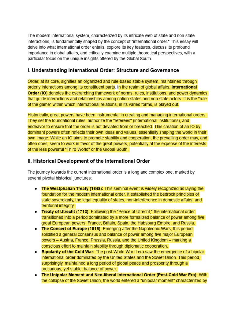 International Order in IR | PDF | International Law | New World Order ...