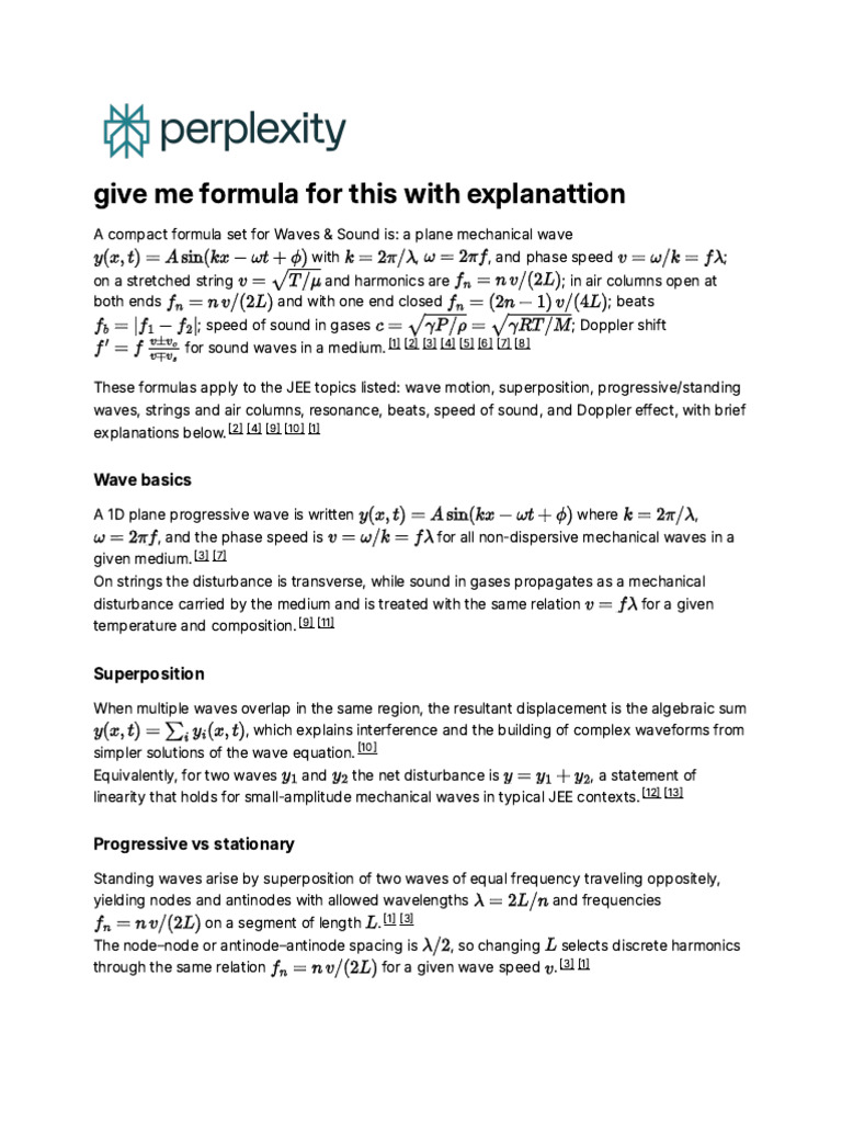 Give Me Formula for This With Explanattion | PDF | Waves | Sound