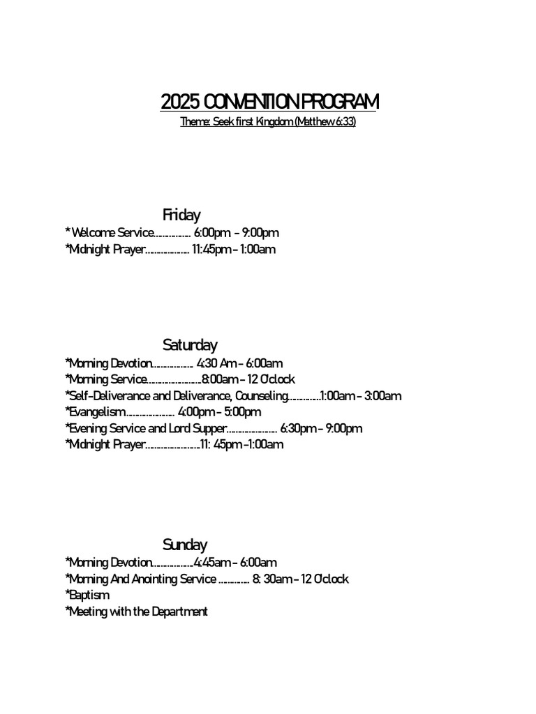2025 Kingdom Convention Schedule | PDF