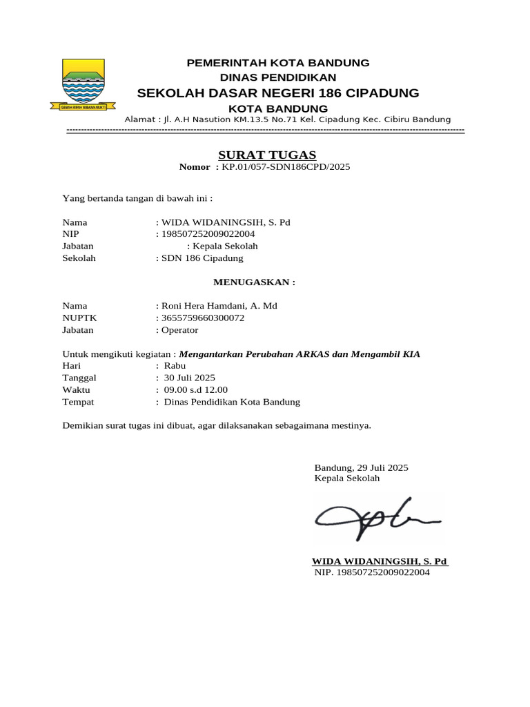 SURAT TUGAS PA RONI Kelembagaan Dan Kia | PDF